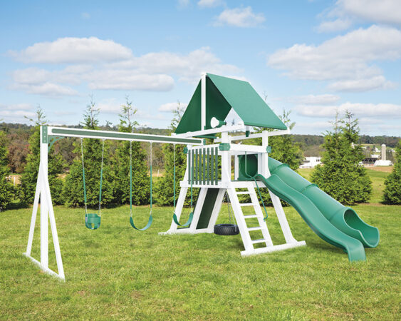 Vinyl Avalanche - Layout #2 Swing Set | Green Acres Outdoor Living